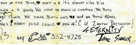 Tupac Shakur love letter for sale