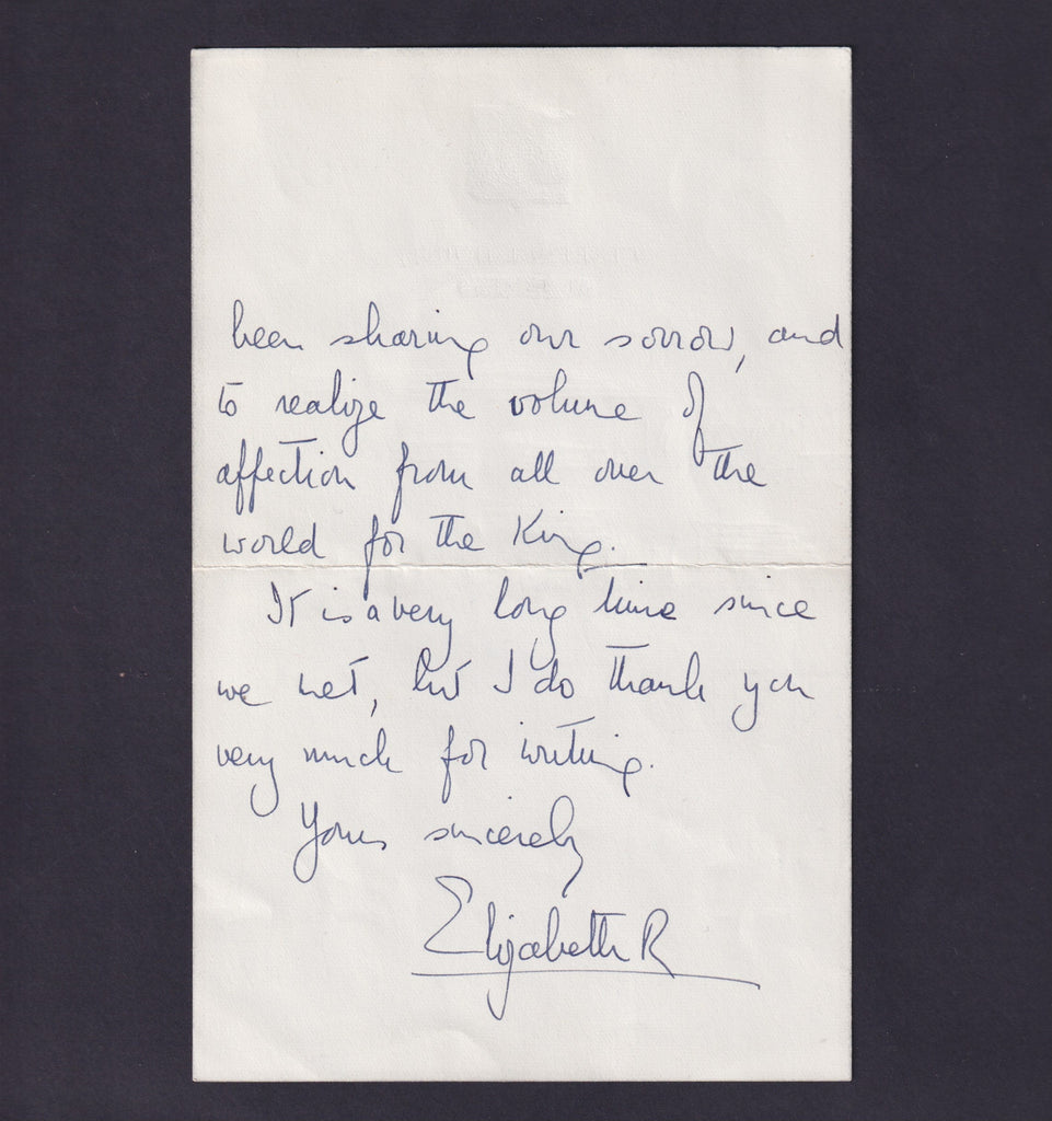 Elizabeth II handwritten 1952 letter on father's death