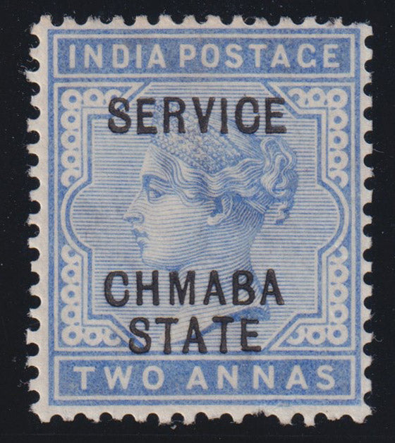 I.C.S. Chamba 1887-98 2a dull blue Official error, SGO4a