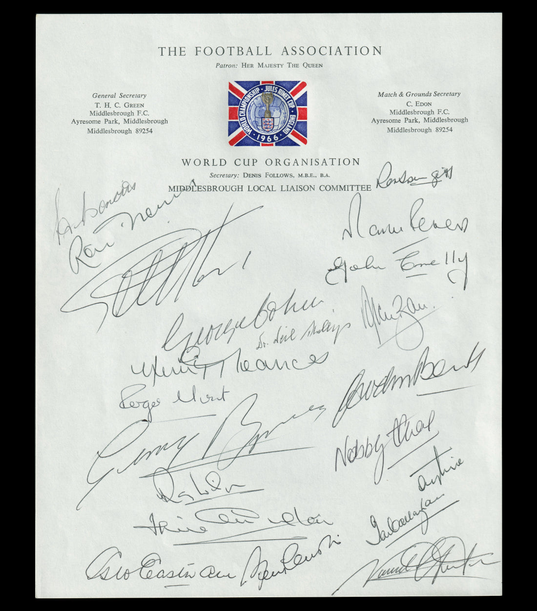 England 1966 World Cup Winning Squad Signatures england-1966-world-cup-winning-squad-signatures