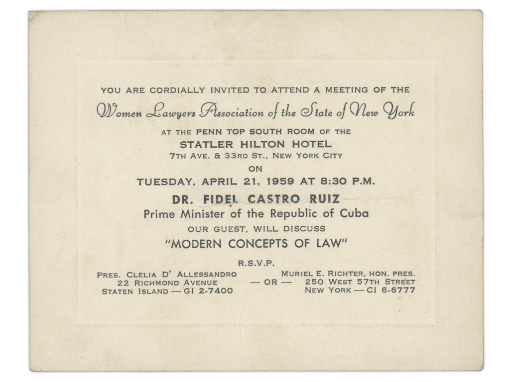 Fidel Castro signed invitation card