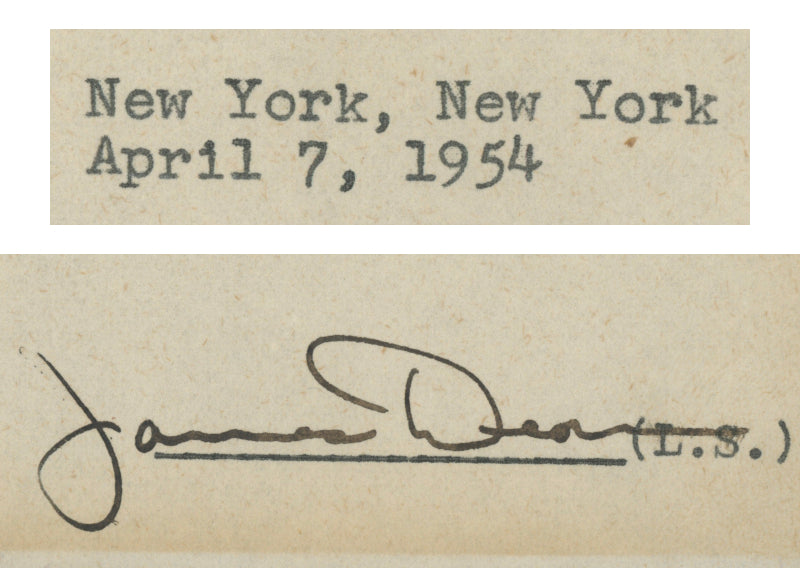 James Dean signed note