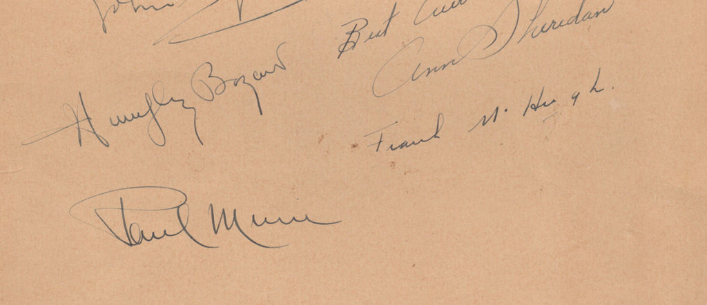 Warner Brothers menu signed by eight actors (including Humphrey Bogart