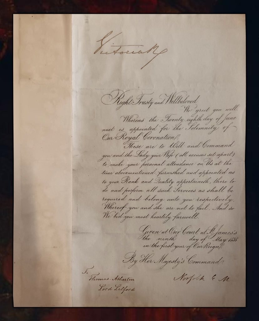 Queen Victoria Signed Royal Coronation Invitation